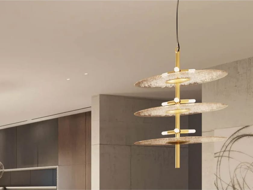 SPRINKLED GLASS VERTICAL Metal and glass pendant lamp By Pikart Lights