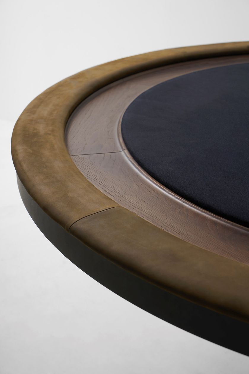 Poker table Round wooden and leather poker table By District Eight