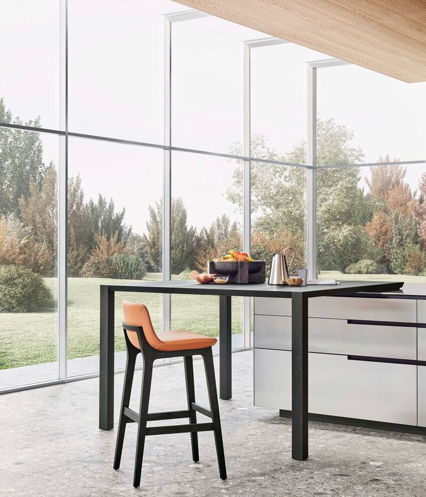 PHOENIX Steel and wood kitchen with peninsula By Poliform
