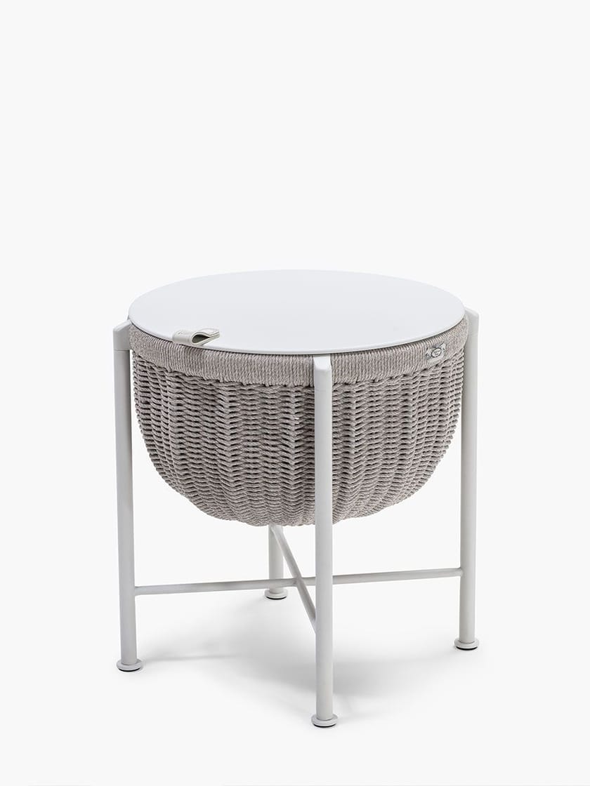 CESTLAVIE OUTDOOR Tanned leather garden side table with storage space ...