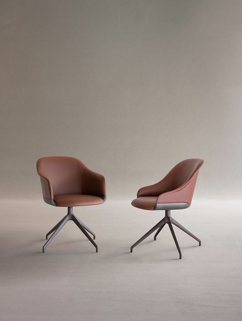 LYZ 918/G Swivel trestle-based leather chair with armrests By Potocco ...