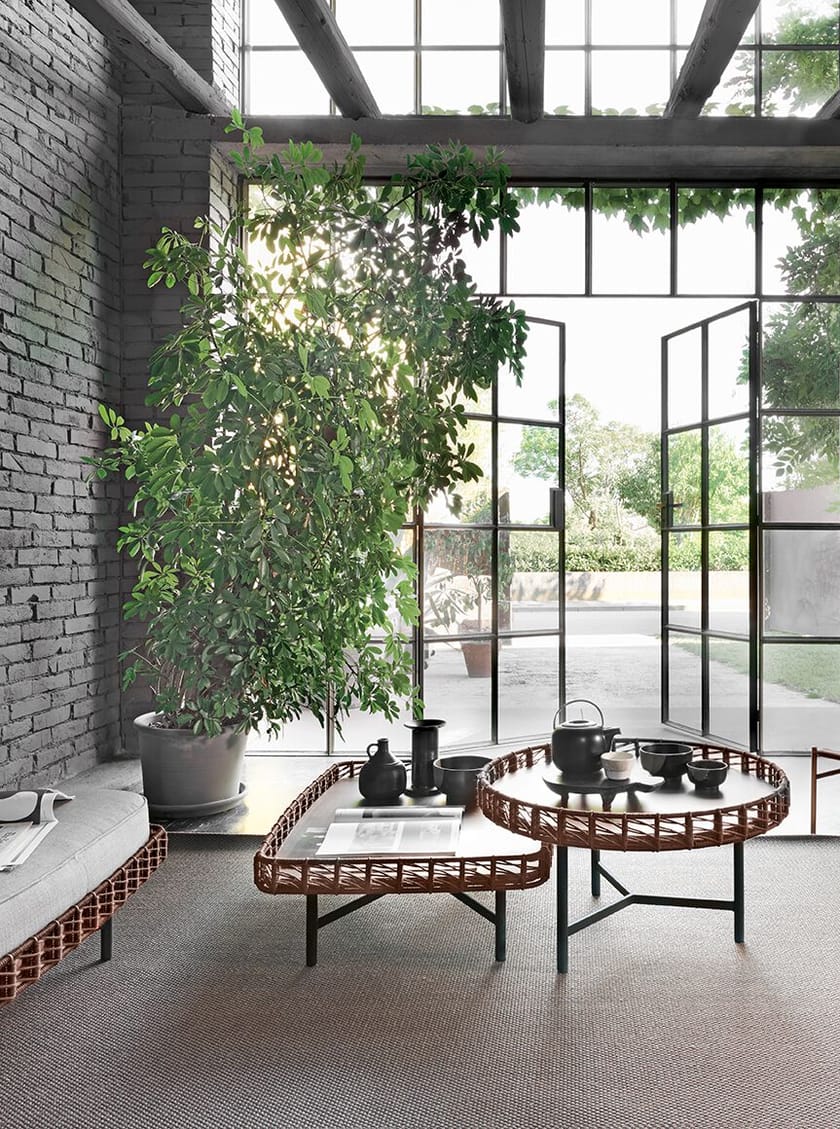 ROPU 888/CQR Upholstered rectangular rope and fabric pouf By Potocco ...