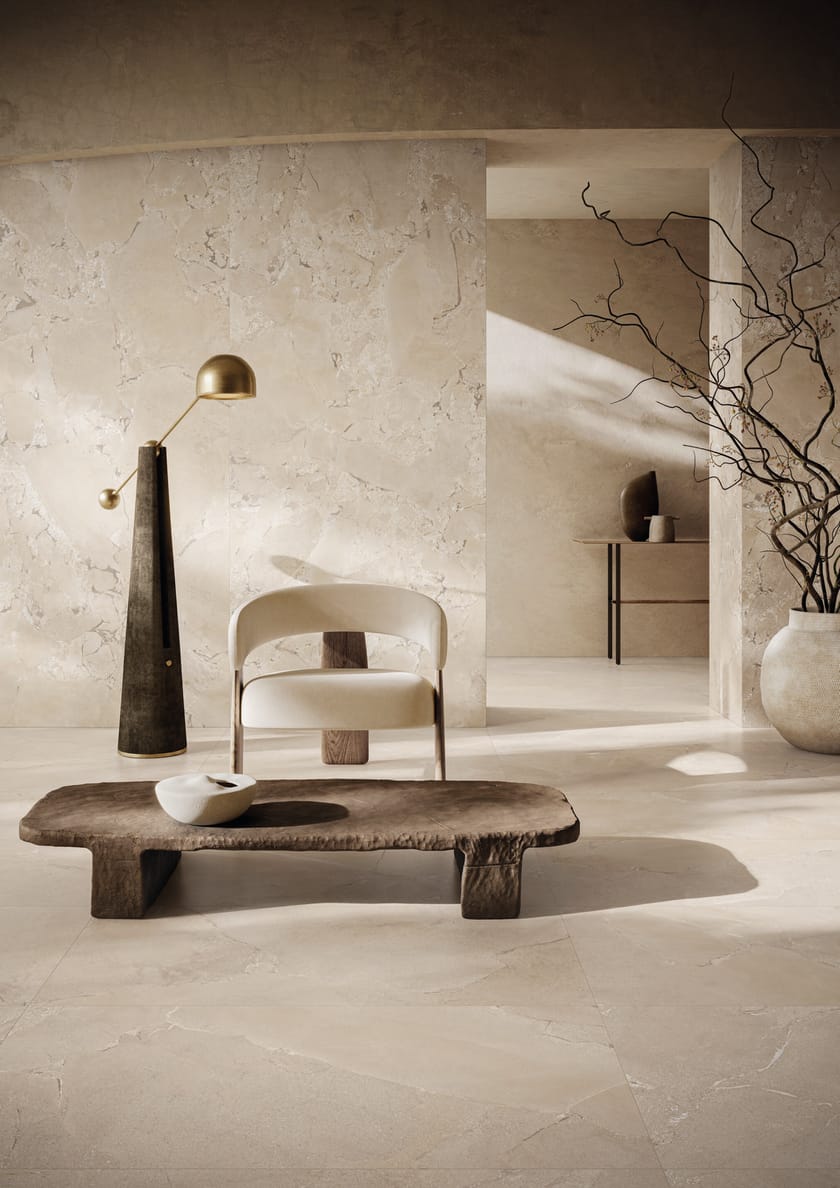 UNIQUE INFINITY BEIGE Porcelain stoneware wall/floor tiles with stone ...