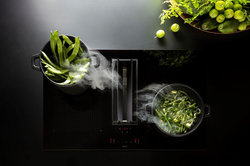 Induction built-in glass ceramic hob with integrated hood Class A++ ...