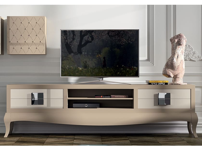 Lacquered beech TV cabinet with drawers QUANTUM PLAIN By BeKreative