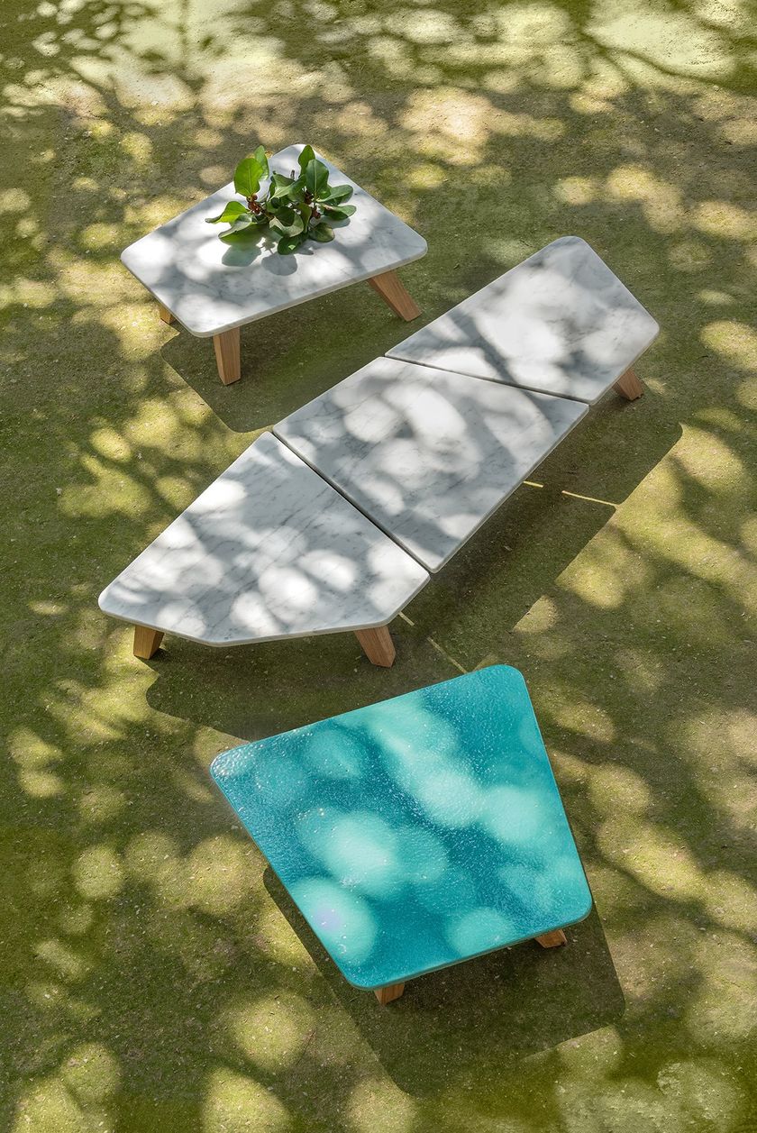 RAFAEL Marble garden side table By Ethimo | design Paola Navone