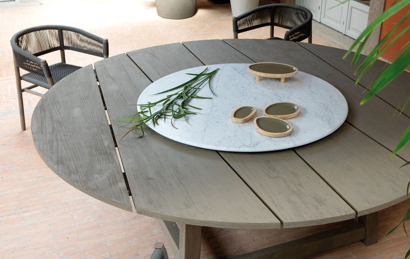 RAFAEL Round teak table with Lazy Susan By Ethimo | design Paola Navone
