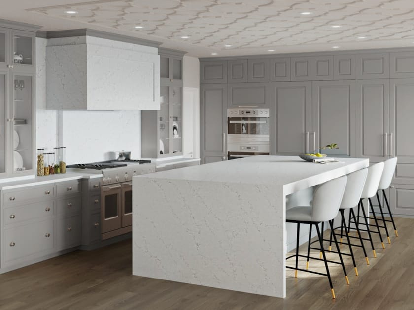 Reconstructed stone kitchen worktop with marble effect RAPHAEL By Quantra Quartz