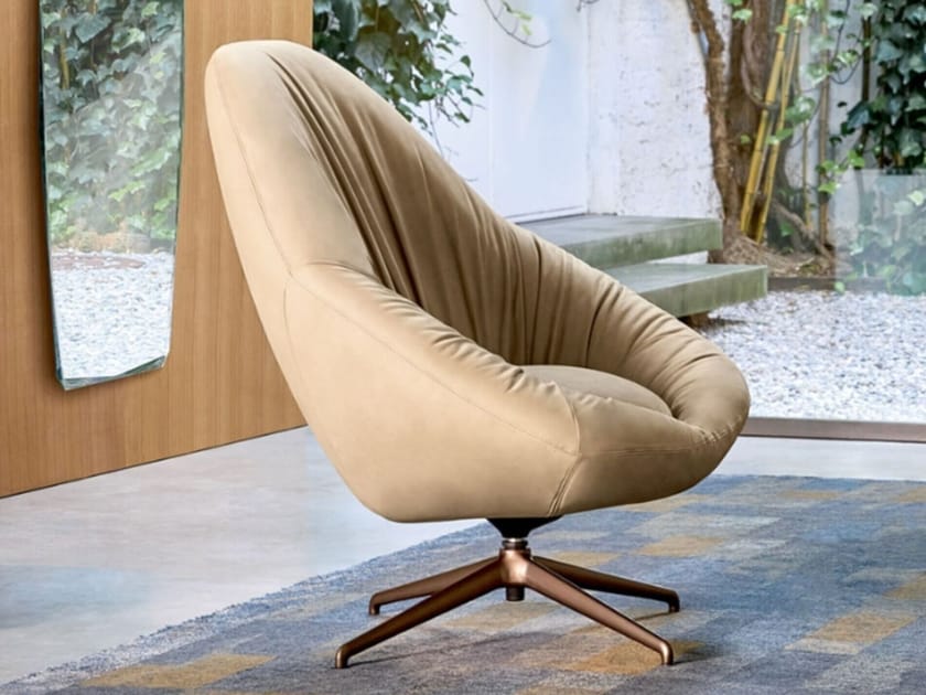 BACIO Swivel nabuk armchair with footstool By RIFLESSI