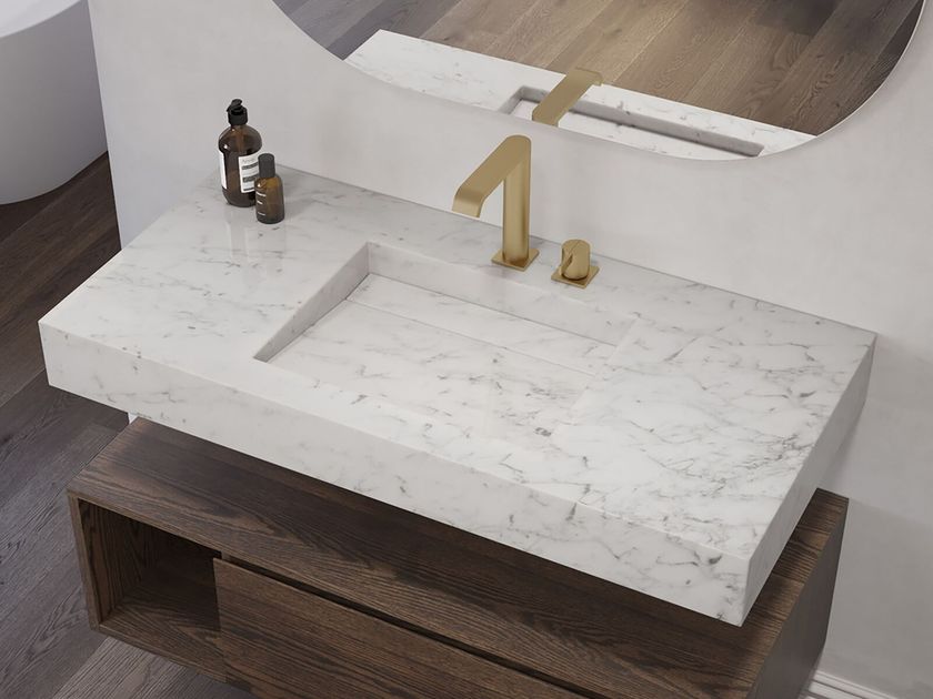 CASSIOPEIA PLUS SLIM MARBLE Wall-mounted double marble washbasin By RILUXA