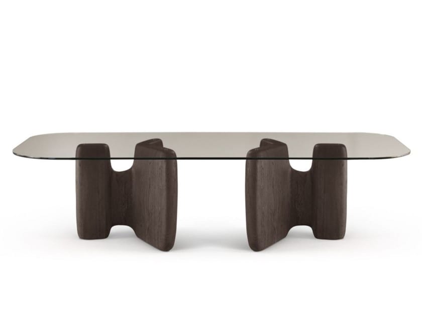 RIO IPANEMA Rectangular wood and glass dining table By Roche Bobois | design Bruno Moinard
