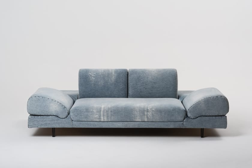 Convertible 3 seater denim fabric sofa ROCCO By Mantellassi 1926
