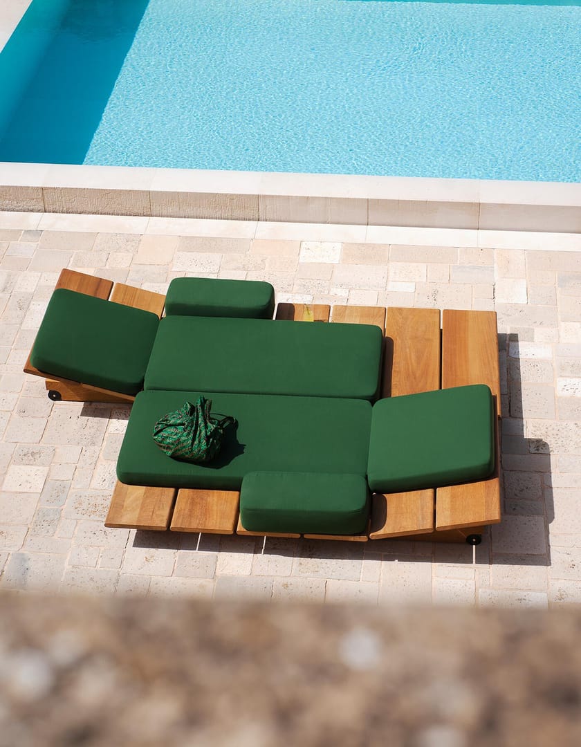 EOLIE Recliner iroko sun lounger with castors By RODA | design Gordon ...