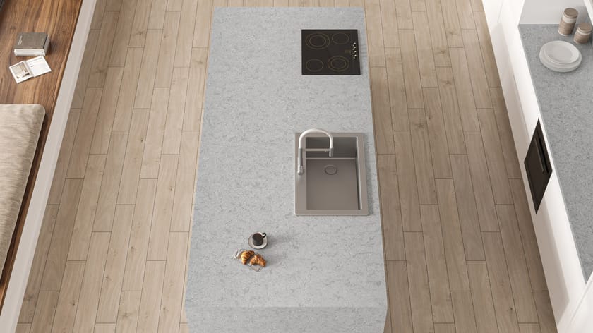 Reconstructed stone kitchen worktop with marble effect ROGIER By Quantra Quartz