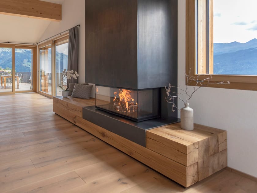 RIII 45x80x46 Wood-burning 3-sided steel fireplace By RUEGG