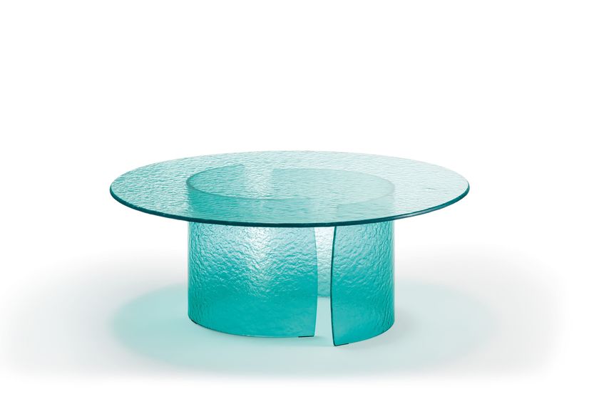 PETALO 40 ACQUA Round glass coffee table for living room By Reflex