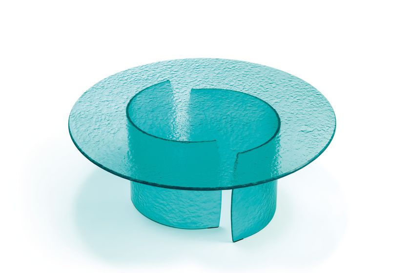 PETALO 40 ACQUA Round glass coffee table for living room By Reflex