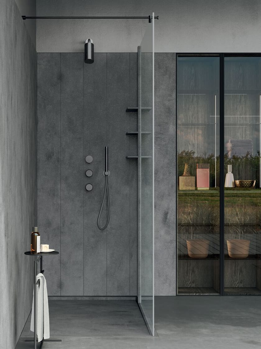 Corner shower enclosure with a wall unit in Corian® Corner shower ...