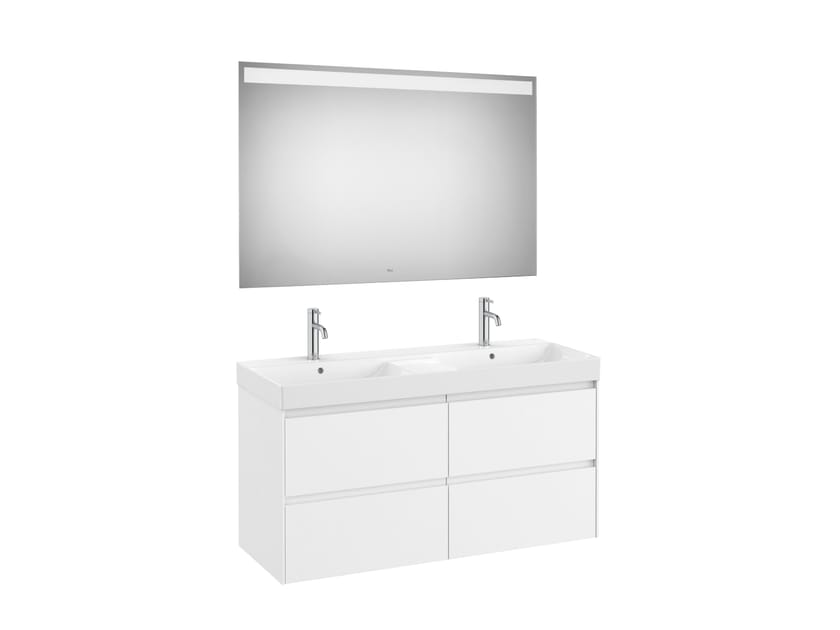 UNIK Double wall-mounted wooden vanity unit with mirror By Roca