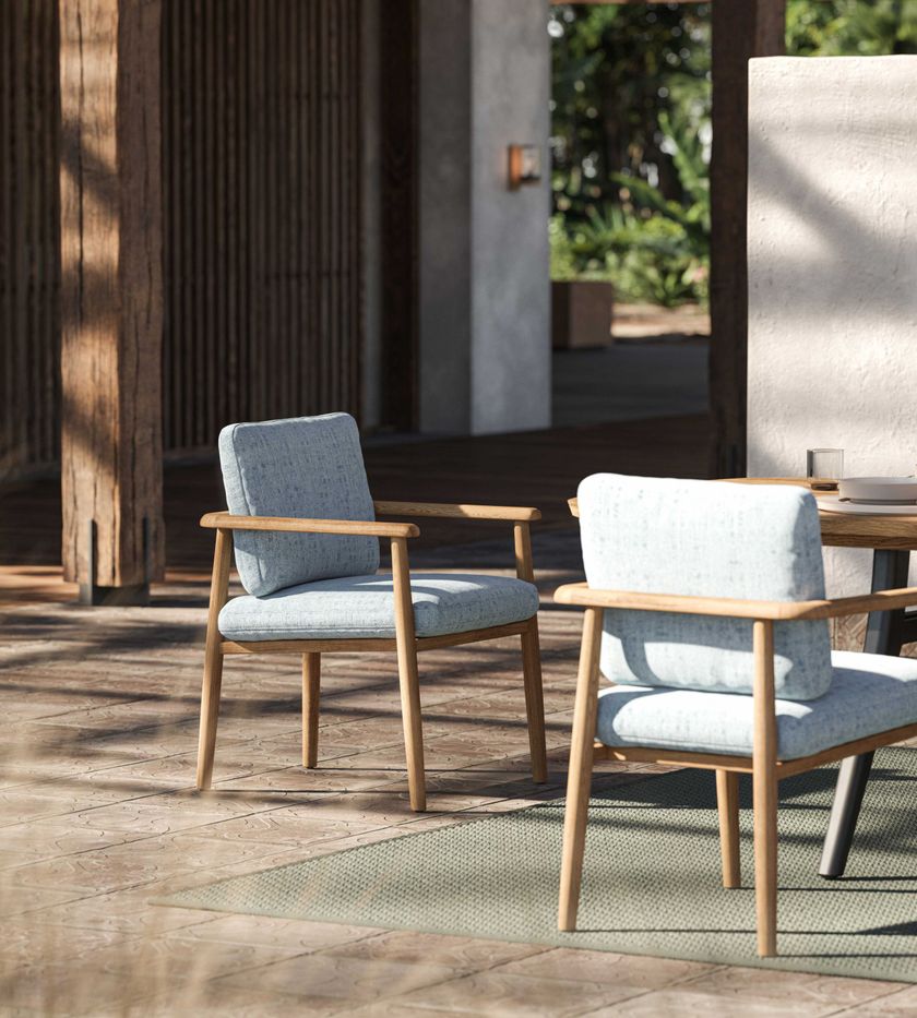 MAMBO Upholstered fabric garden chair with armrests By Royal Botania