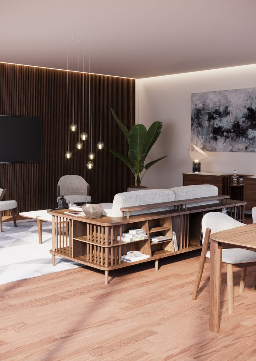 SCAFFOLD Sofa with integrated magazine rack By Wewood | design André Teoman