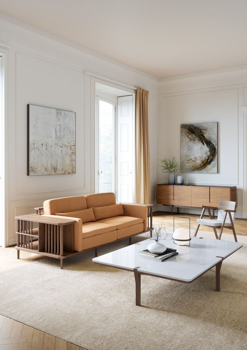 SCAFFOLD Sofa with integrated magazine rack By Wewood | design André Teoman