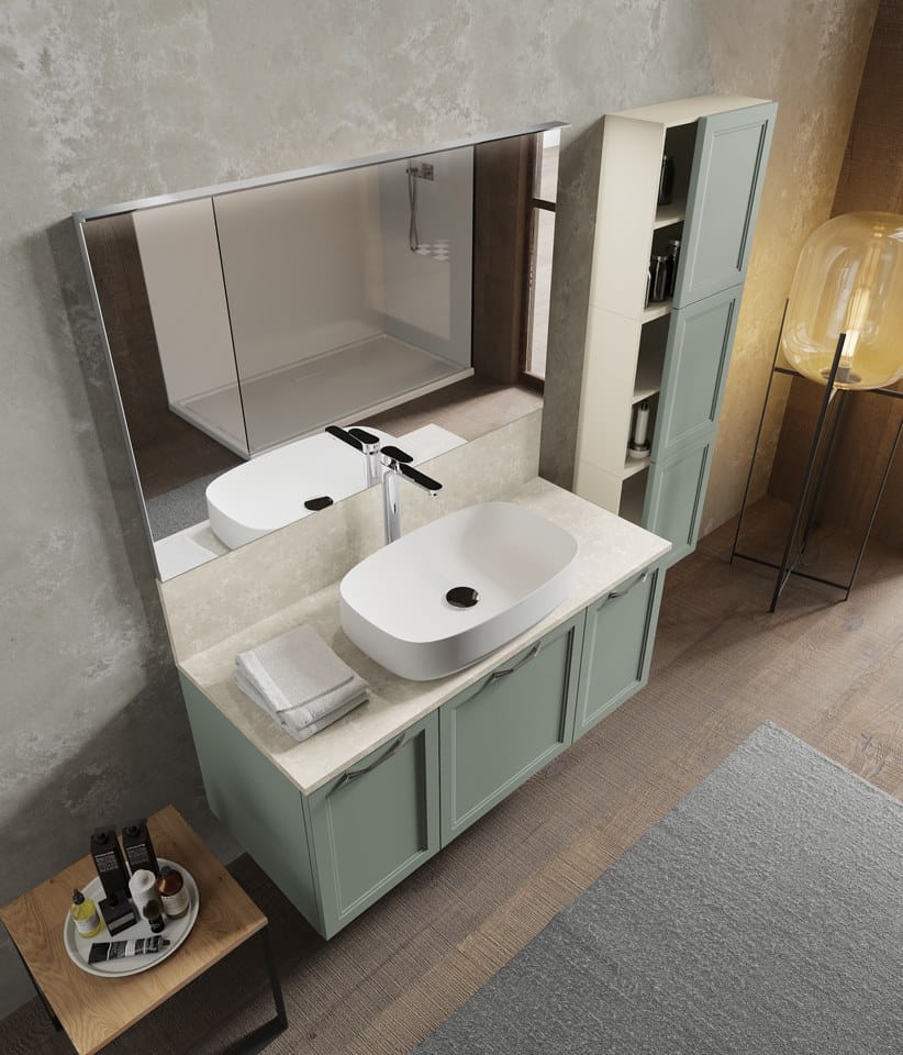 SETA 06 Mobile lavabo sospeso in legno con specchio By Archeda