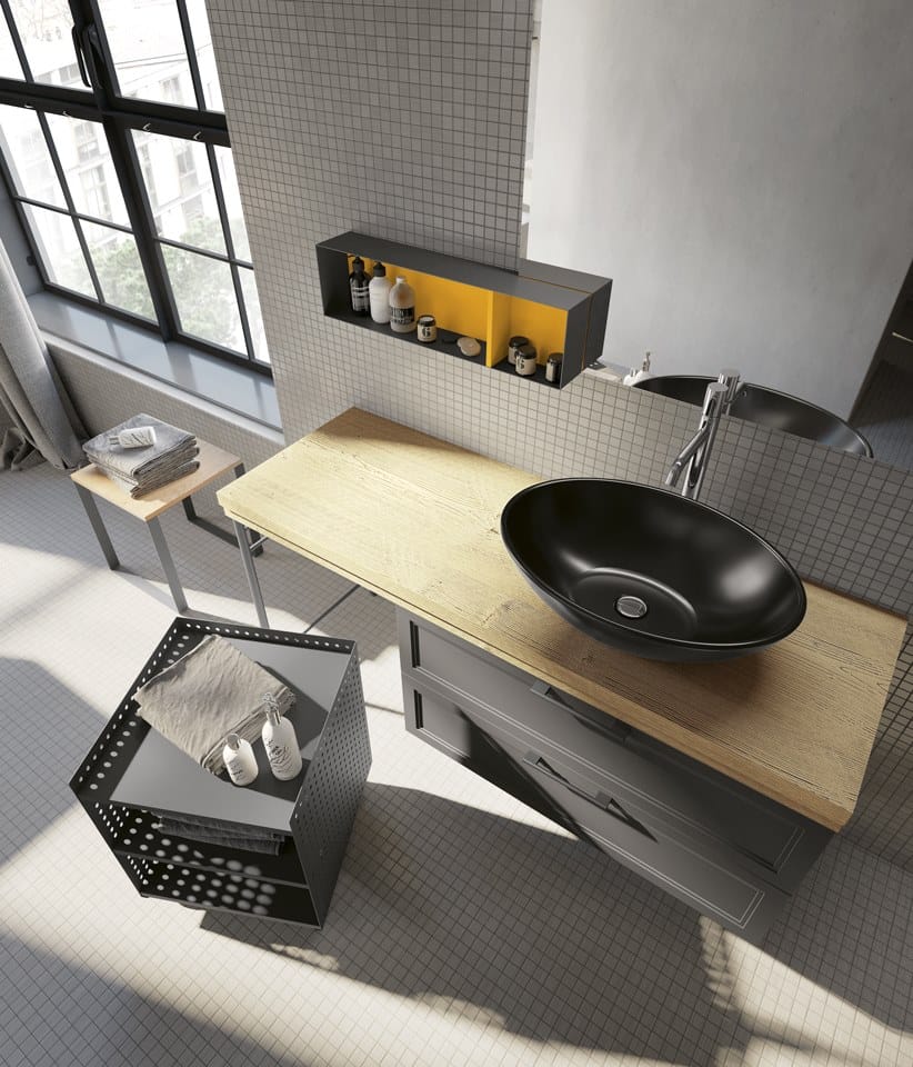 SETA 08 Mobile lavabo in legno con specchio By Archeda