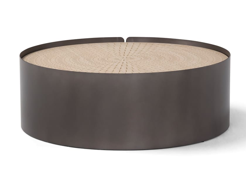 SETACCI Round coffee table with metal sheet base and wooden top By AMURA