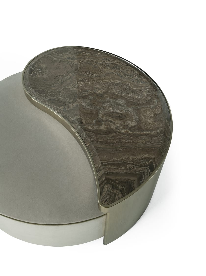 SHARP Upholstered round velvet pouf with wooden coffee table By ETRO ...