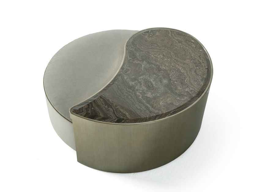 SHARP Upholstered round velvet pouf with wooden coffee table By ETRO ...