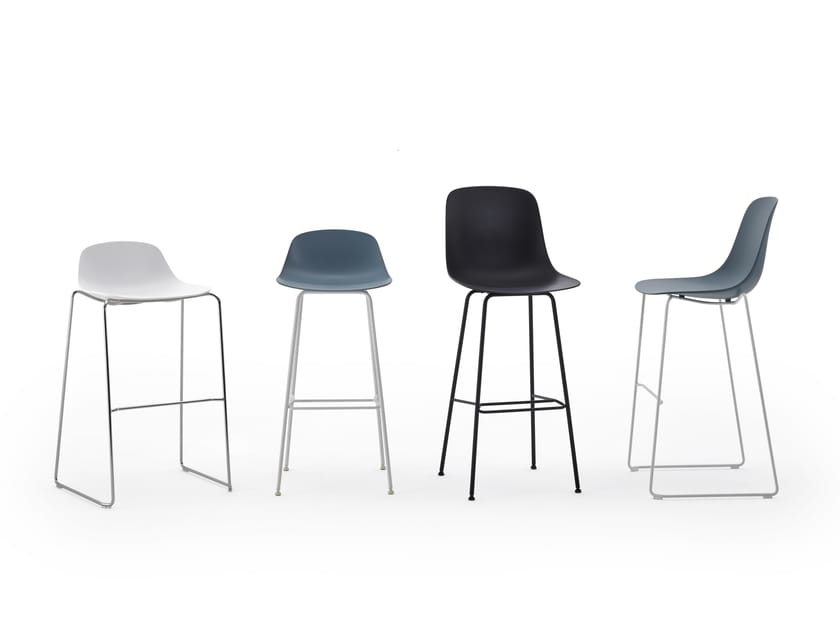 High sled base polypropylene stool with footrest SHELL | Sled base ...