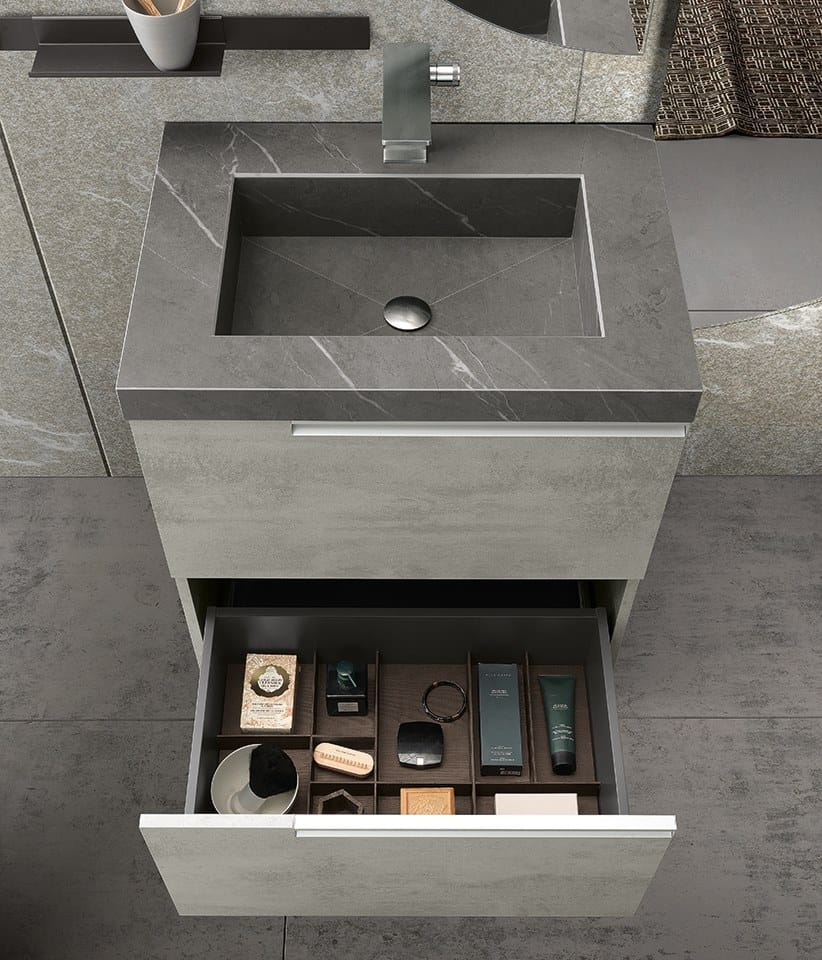SIDE 03 Mobile lavabo da terra con cassetti con specchio By Archeda
