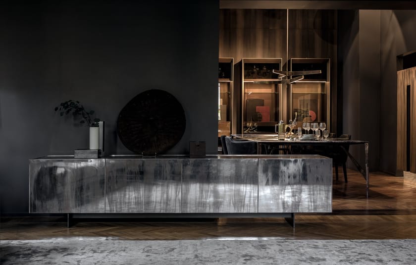 Metal sideboard with stone top SIDE-X EVO By Henge design Massimo Castagna