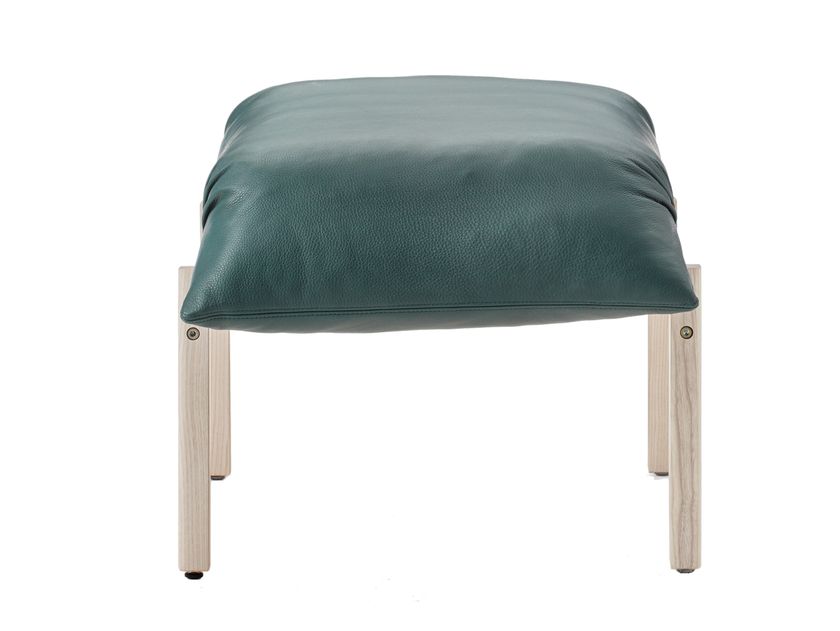 SLING Leather wood and steel ottoman By BassamFellows | design Craig Bassam