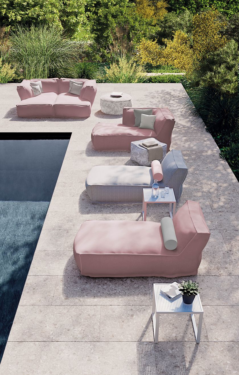 SOFT D90 Round technical fabric garden pouf with removable cover By ...