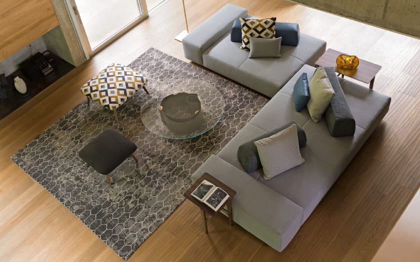 Upholstered modular fabric bench with back SOFTBENCH By Flou