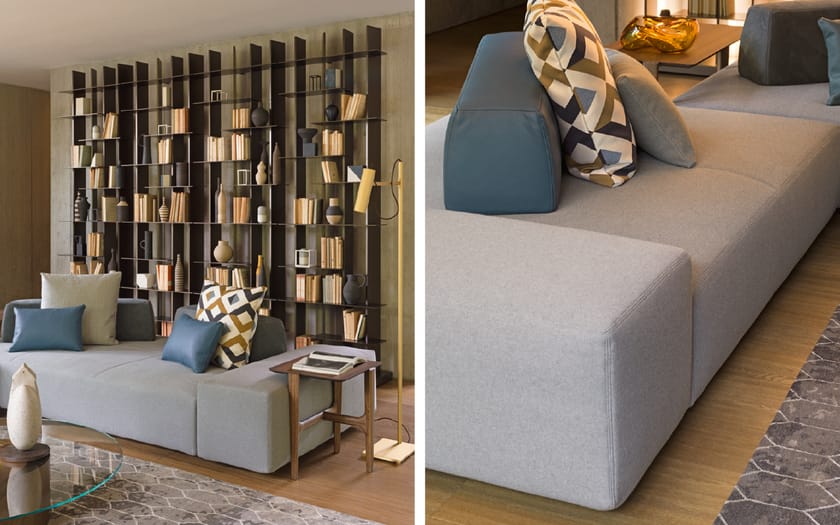 Upholstered modular fabric bench with back SOFTBENCH By Flou