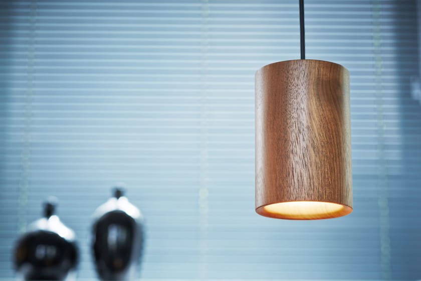 SOLID CYLINDRICAL LED dimmable walnut pendant lamp By Case