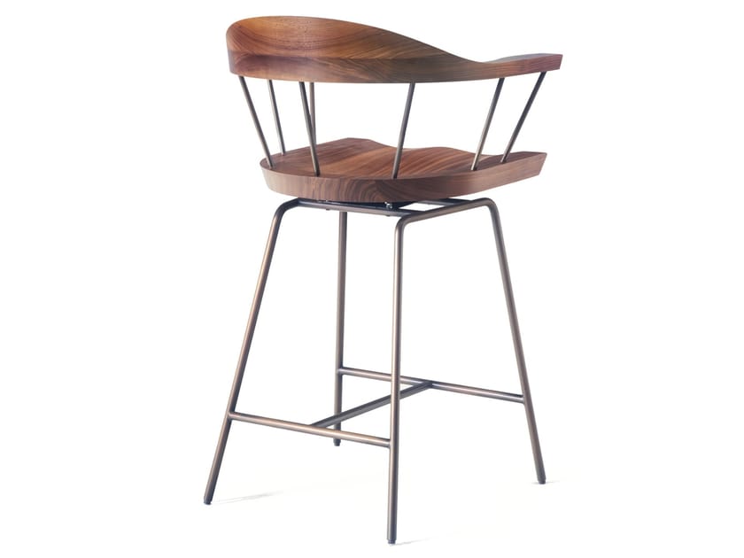 SPINDLE Steel and wood counter stool with armrests By BassamFellows ...