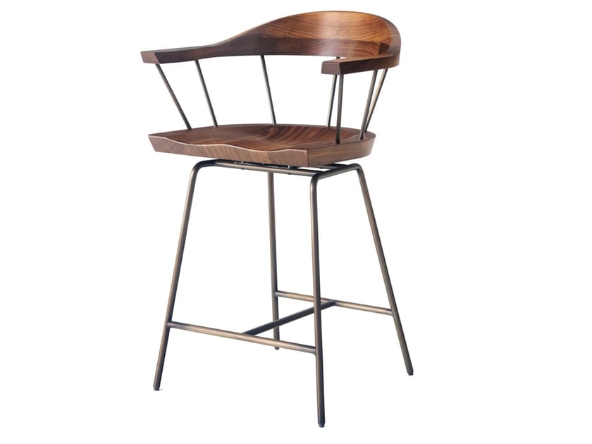 SPINDLE Steel and wood counter stool with armrests By BassamFellows ...