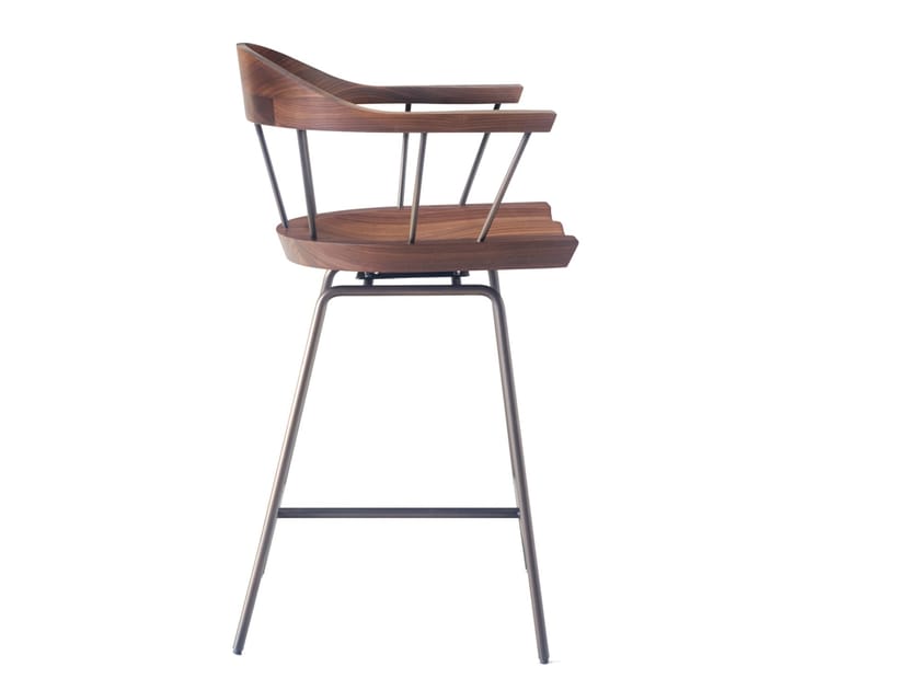 SPINDLE Steel and wood counter stool with armrests By BassamFellows ...