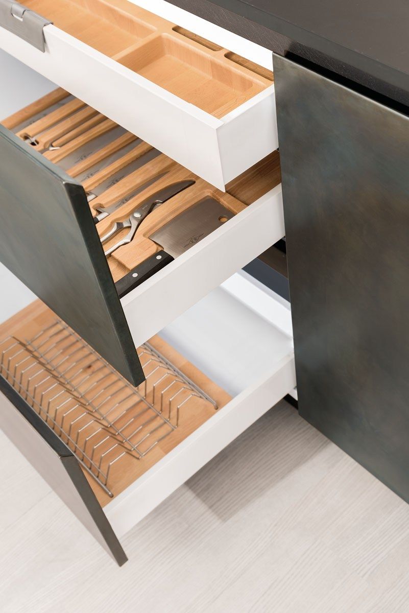 Cucina in acciaio inox con isola SQUARE BRUNITO NERO By Xera by Arex