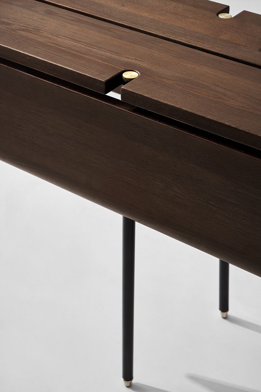 STACKING DROP LEAF Extending steel and wood console table By District Eight