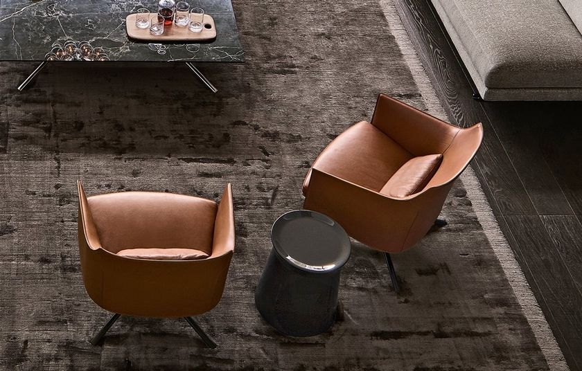 STANFORD Swivel tanned leather armchair with armrests By Poliform ...