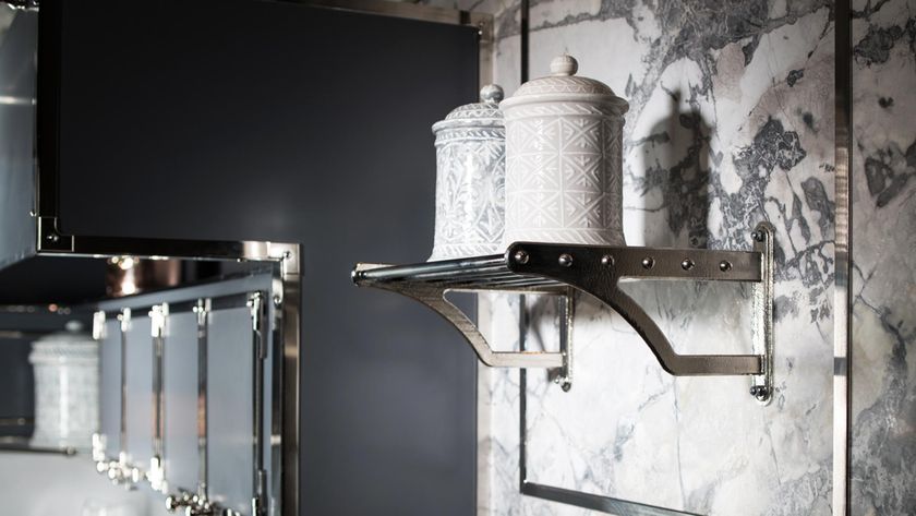 Linear professional custom steel kitchen STEEL BLUE GREY & SATIN NICKEL ...