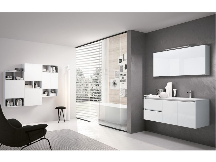 Wall-mounted vanity unit with mirror SWING 10 SOUND.Swing Collection By BMT