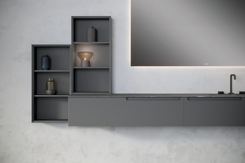 SYNERGY Sectional single vanity unit with Pure natural stone top By Fiora