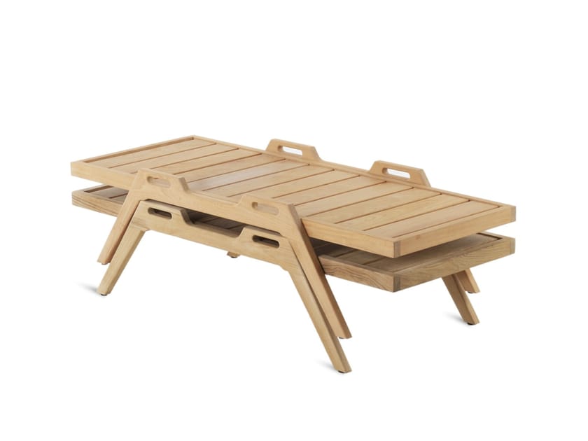 SYNTHESIS Low stackable rectangular teak coffee table By Unopiù