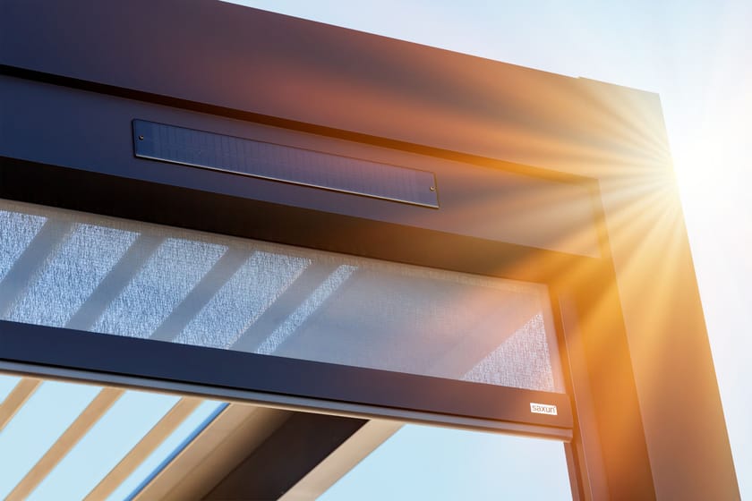 WIND SOLAR SCREEN Motorized fabric awning with solar energy By Saxun